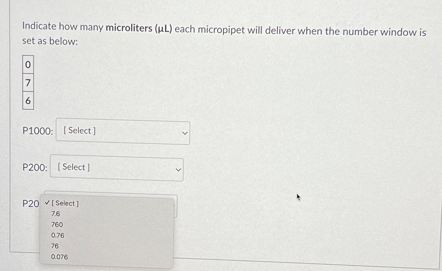 Solved Indicate how many microliters ( μL ﻿each micropipet | Chegg.com