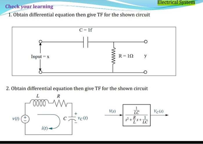 Solved Electrical System Check your learning 1. Obtain | Chegg.com