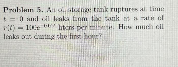 Solved Problem 5. An oil storage tank ruptures at time t=0 | Chegg.com