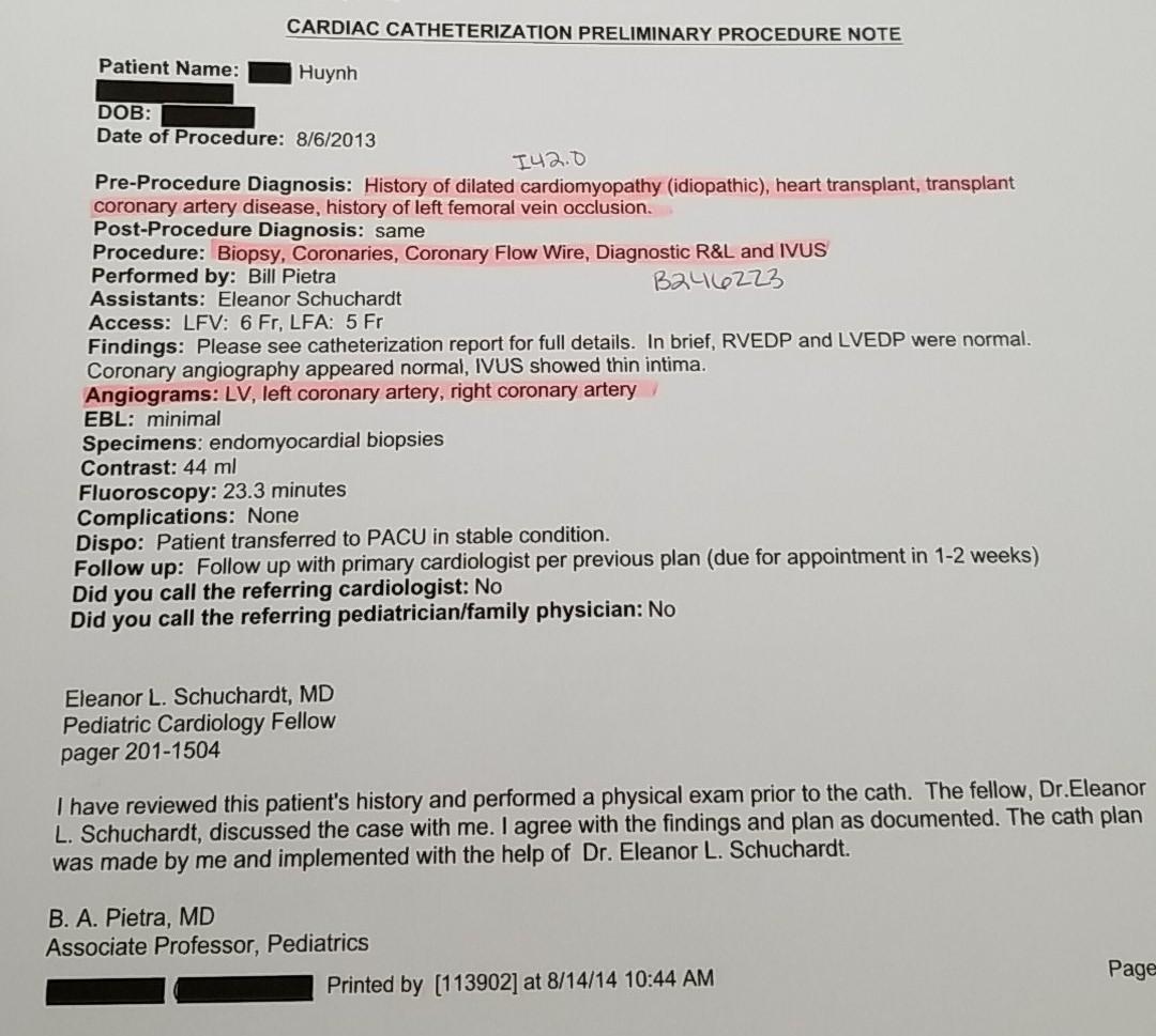 CARDIAC CATHETERIZATION PRELIMINARY PROCEDURE NOTE | Chegg.com