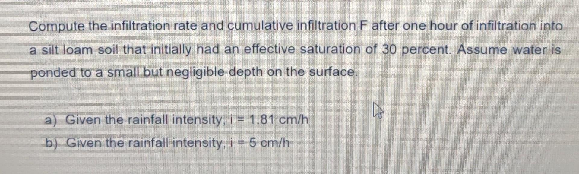 Solved Compute the infiltration rate and cumulative | Chegg.com