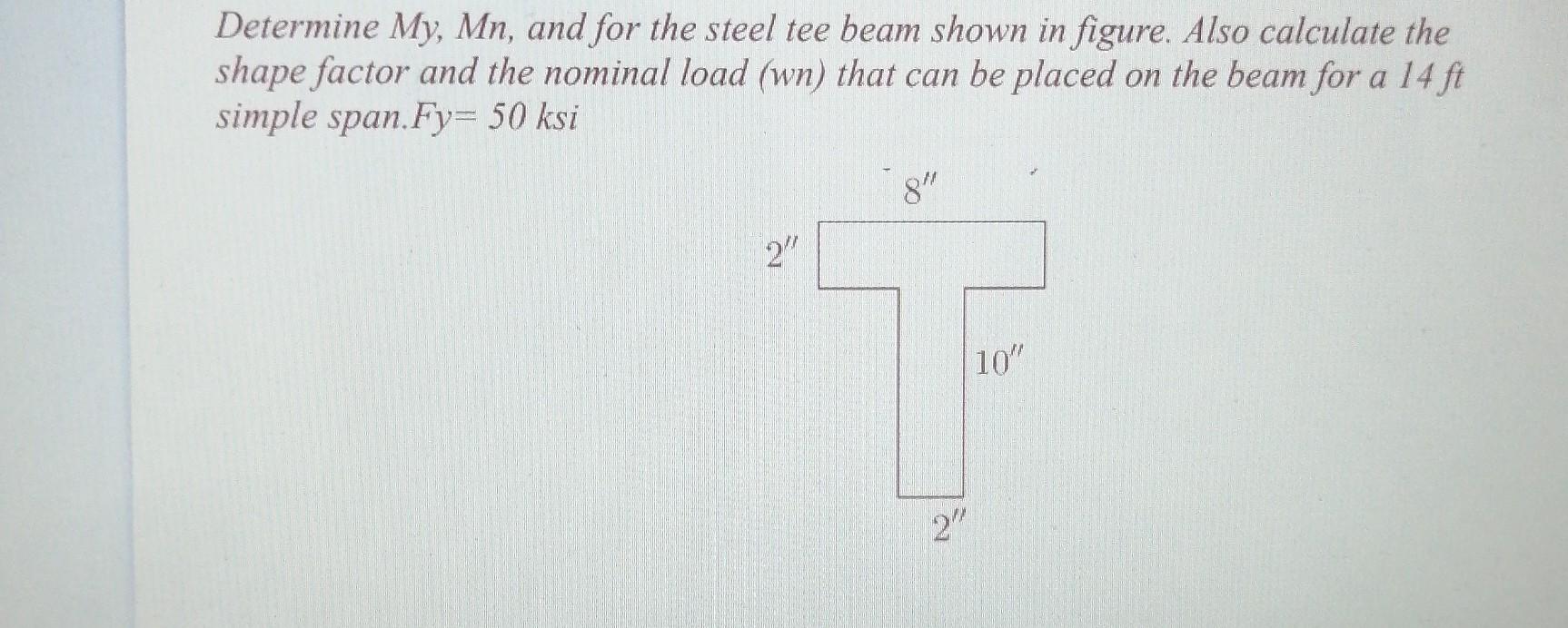 Solved Determine My, Mn, and for the steel tee beam shown in | Chegg.com