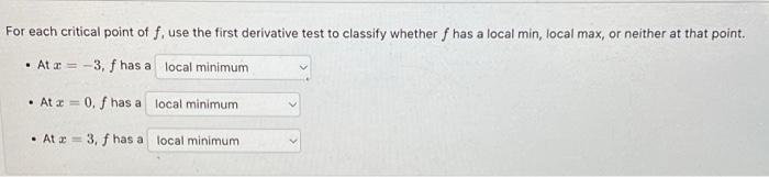 Solved The first derivative test is a way to classify | Chegg.com