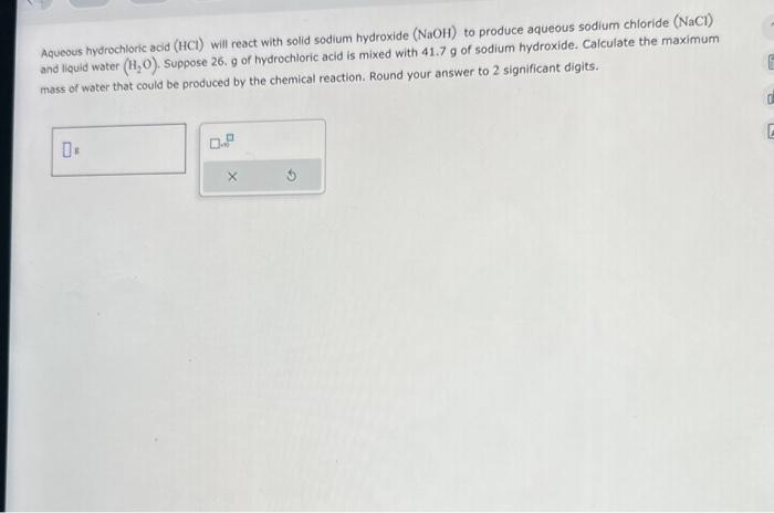 Solved Aqueous hydrochloric acid (HCl) will react with solid | Chegg.com
