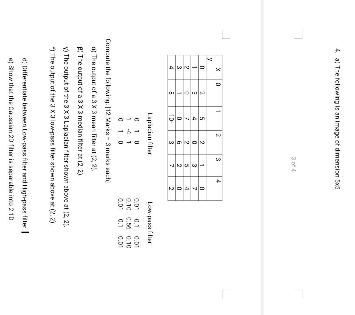 Solved 4. a) The following is an image of dimension 5x5 3 of | Chegg.com
