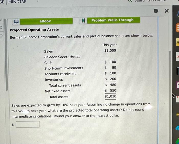 Solved Projected Operating Assets Berman \& Jaccor | Chegg.com