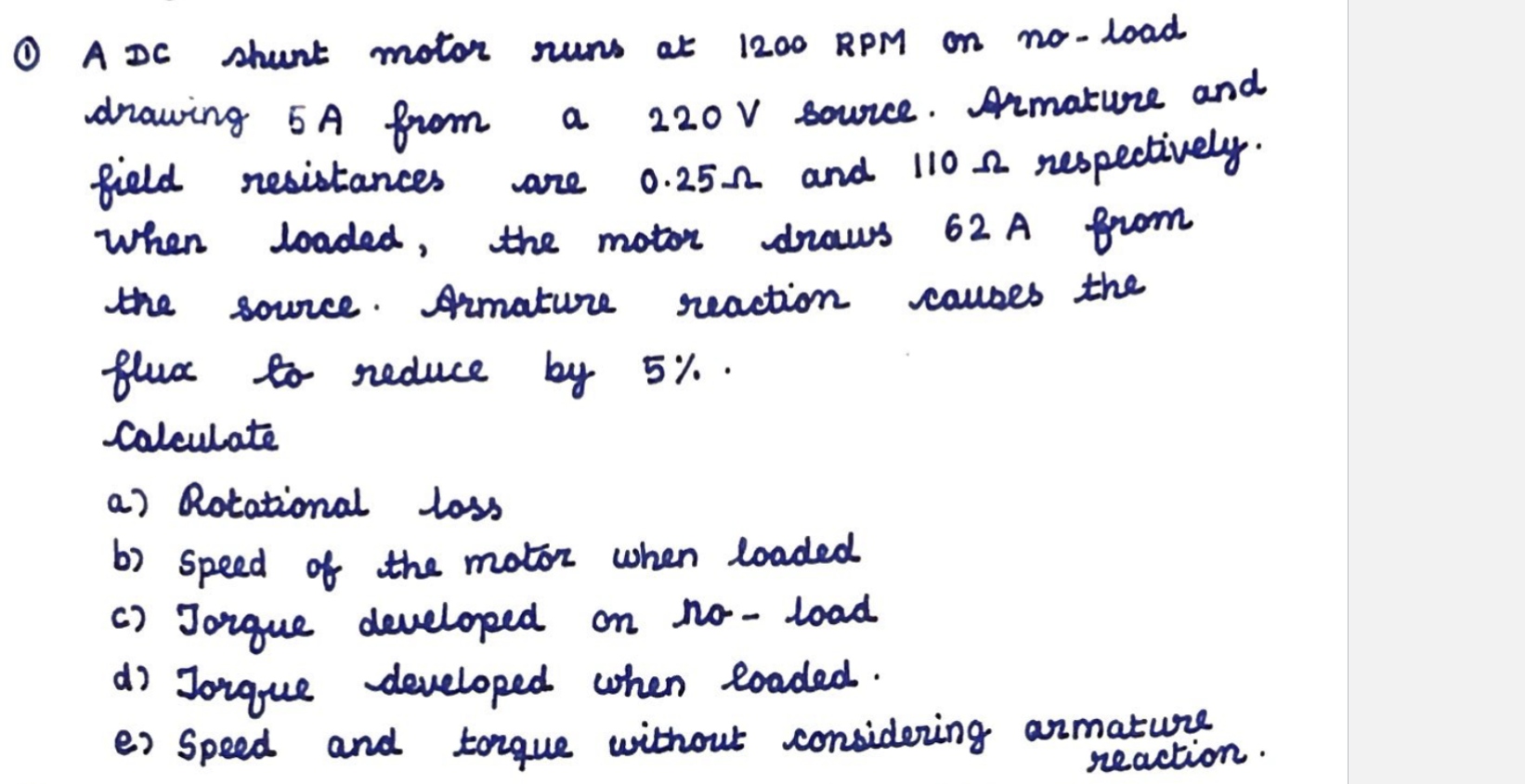Solved (1) ﻿A DC shunt motor runs at 1200 ﻿RPM on | Chegg.com