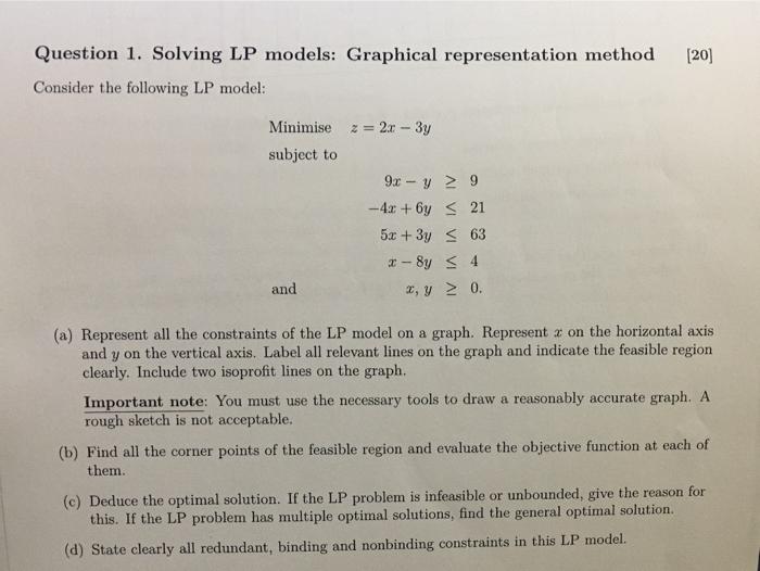 Solved (20) Question 1. Solving LP models: Graphical | Chegg.com
