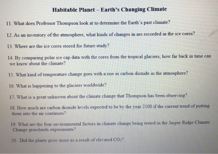 Solved Habitable Planet - Earth's Changing Climate 11. What | Chegg.com
