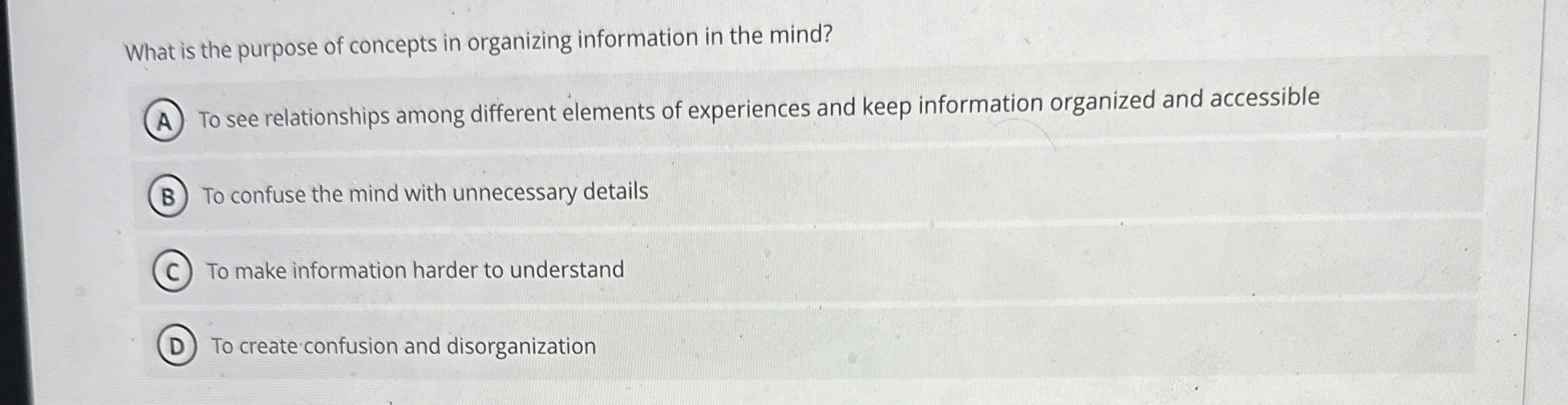 Solved What is the purpose of concepts in organizing | Chegg.com