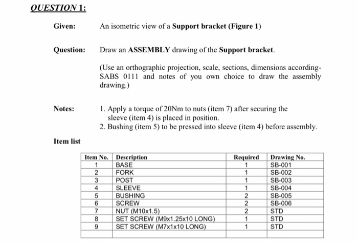 QUESTION 1: Given: An isometric view of a Support | Chegg.com