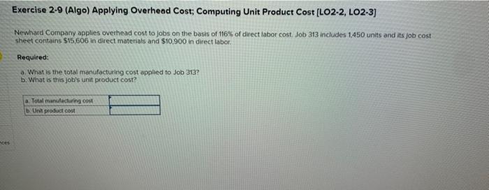 Solved Exercise 2-9 (Algo) Applying Overhead Cost; Computing | Chegg.com