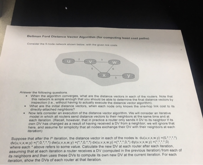 Bellman Ford Distance Vector Algorithm (for computing | Chegg.com