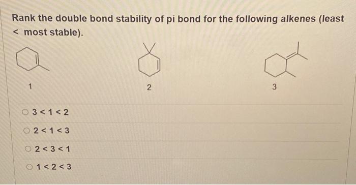 Solved Rank the double bond stability of pi bond for the | Chegg.com
