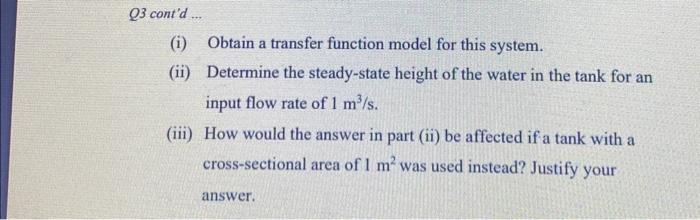 Solved Derive the mathematical model for the single tank | Chegg.com