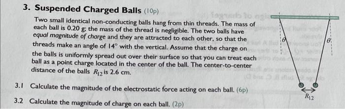 Solved 3. Suspended Charged Balls (I0p) Two small identical | Chegg.com