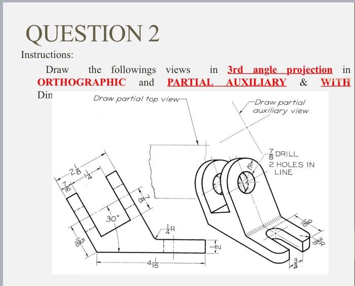 Solved Draw the followings views in 3rd angle projection in | Chegg.com