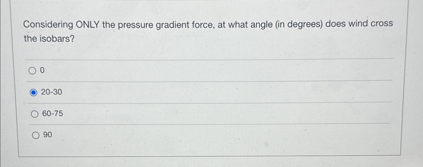 Solved Considering ONLY the pressure gradient force, at what | Chegg.com