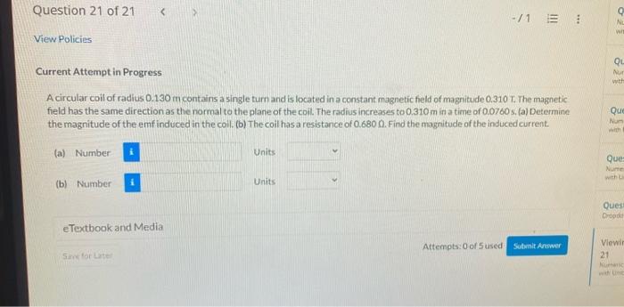Solved Current Attempt in Progress A circular coil of radius | Chegg.com