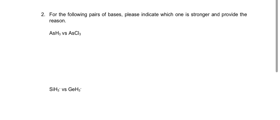 Solved For the following pairs of bases, please indicate | Chegg.com