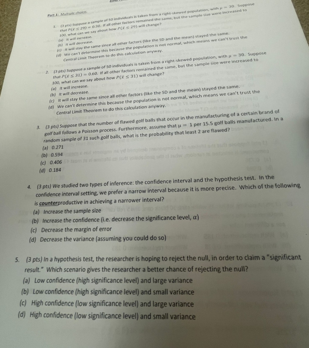 Solved Part 1: Multiple choice:(3 ﻿pts) ﻿Suppose a sample of | Chegg.com