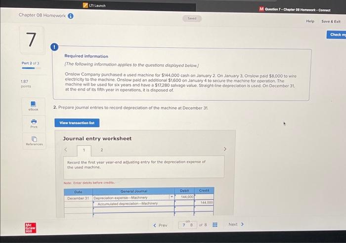 Solved Chapter 08 Homework i 7 Part 2 of 3 1.87 points eBook | Chegg.com
