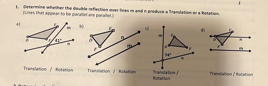 Solved 1. Determine whether the double reflection over lines | Chegg.com