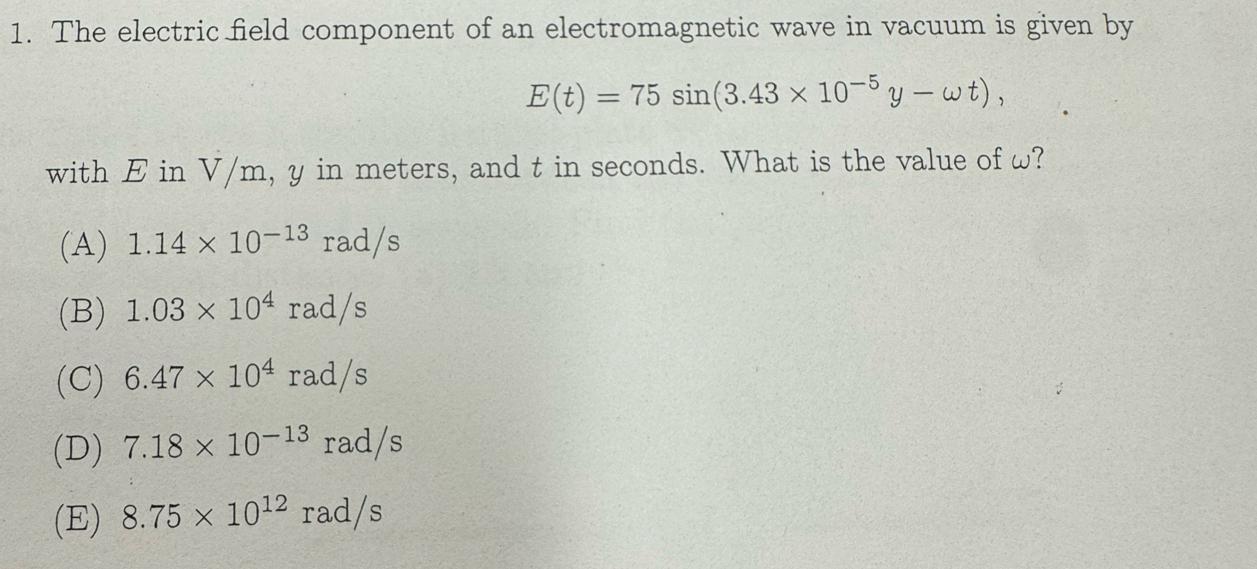 Solved The electric field component of an electromagnetic | Chegg.com