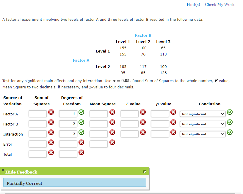 Solved A factorial experiment involving two levels of factor | Chegg.com