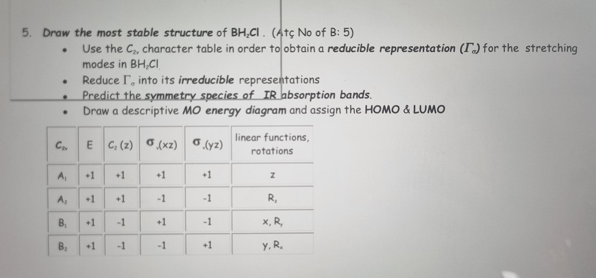 Draw the most stable structure of BH2Cl. ( A+çNo ﻿of | Chegg.com