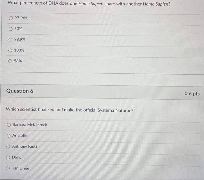 Solved What percentage of DNA does one Home Sapien share | Chegg.com