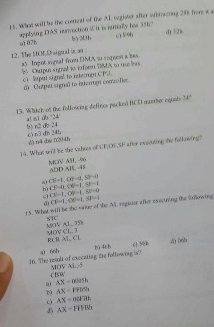 Solved 11. What will be the content of the AI register after | Chegg.com