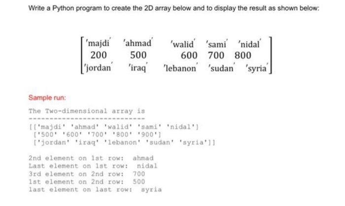 Solved Write A Python Program To Create The 2d Array Below 6590