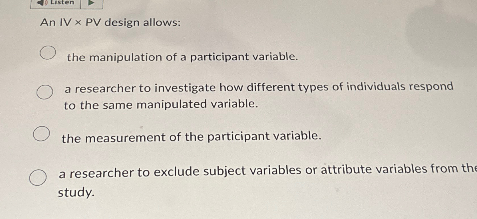 Solved An IV × ﻿PV design allows:the manipulation of a | Chegg.com