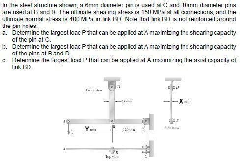 Solved In the steel structure shown, a 6mm diameter pin is | Chegg.com