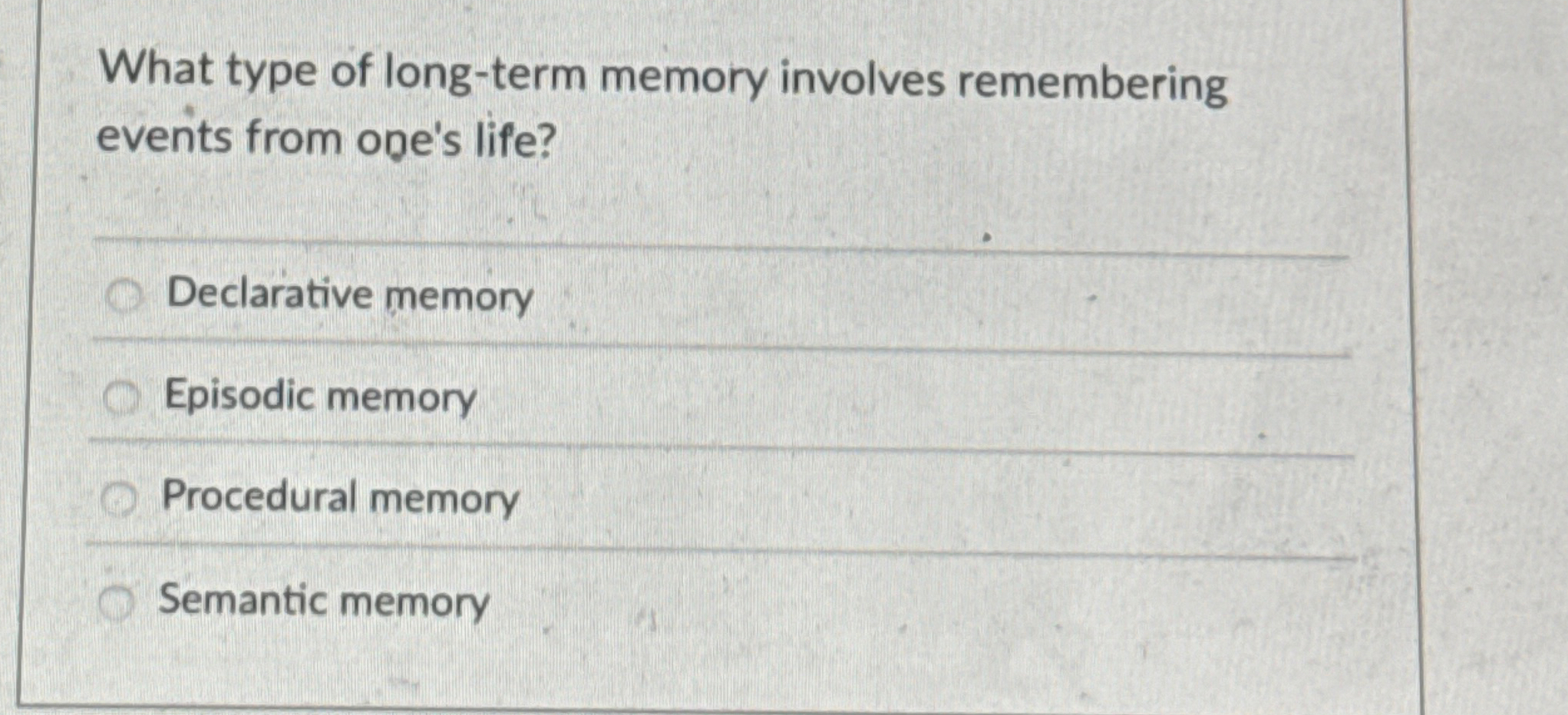 Solved What type of long-term memory involves | Chegg.com