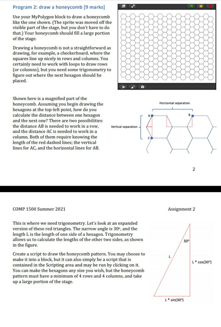 Program 2: draw a honeycomb [9 marks] Use your | Chegg.com