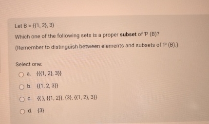 Solved Let B ((1, 2), 3)Which one of the following sets is a | Chegg.com