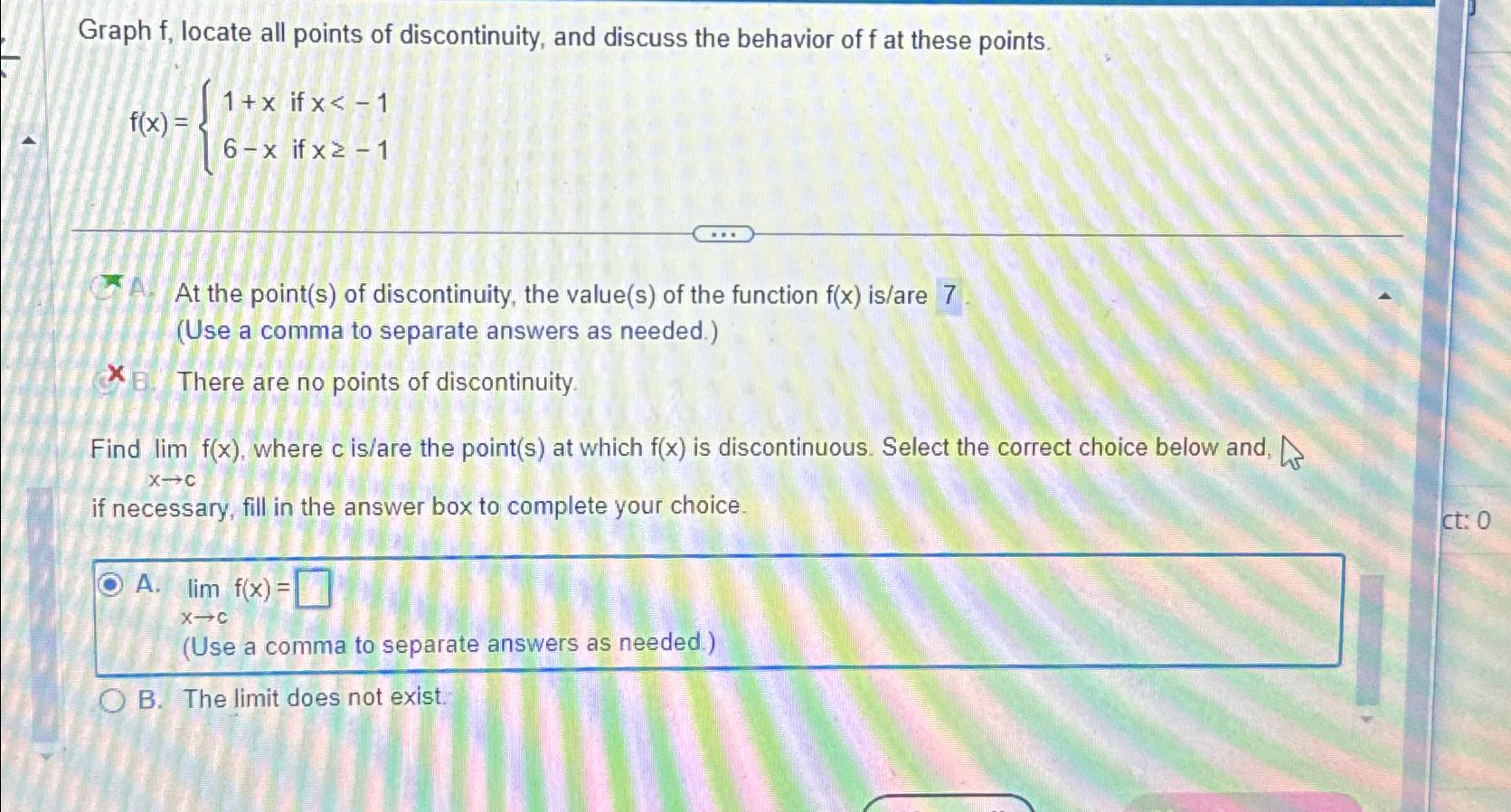 Solved Graph f, ﻿locate all points of discontinuity, and | Chegg.com