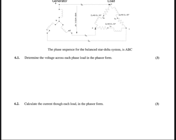 The phase sequence for the balanced star-delta | Chegg.com