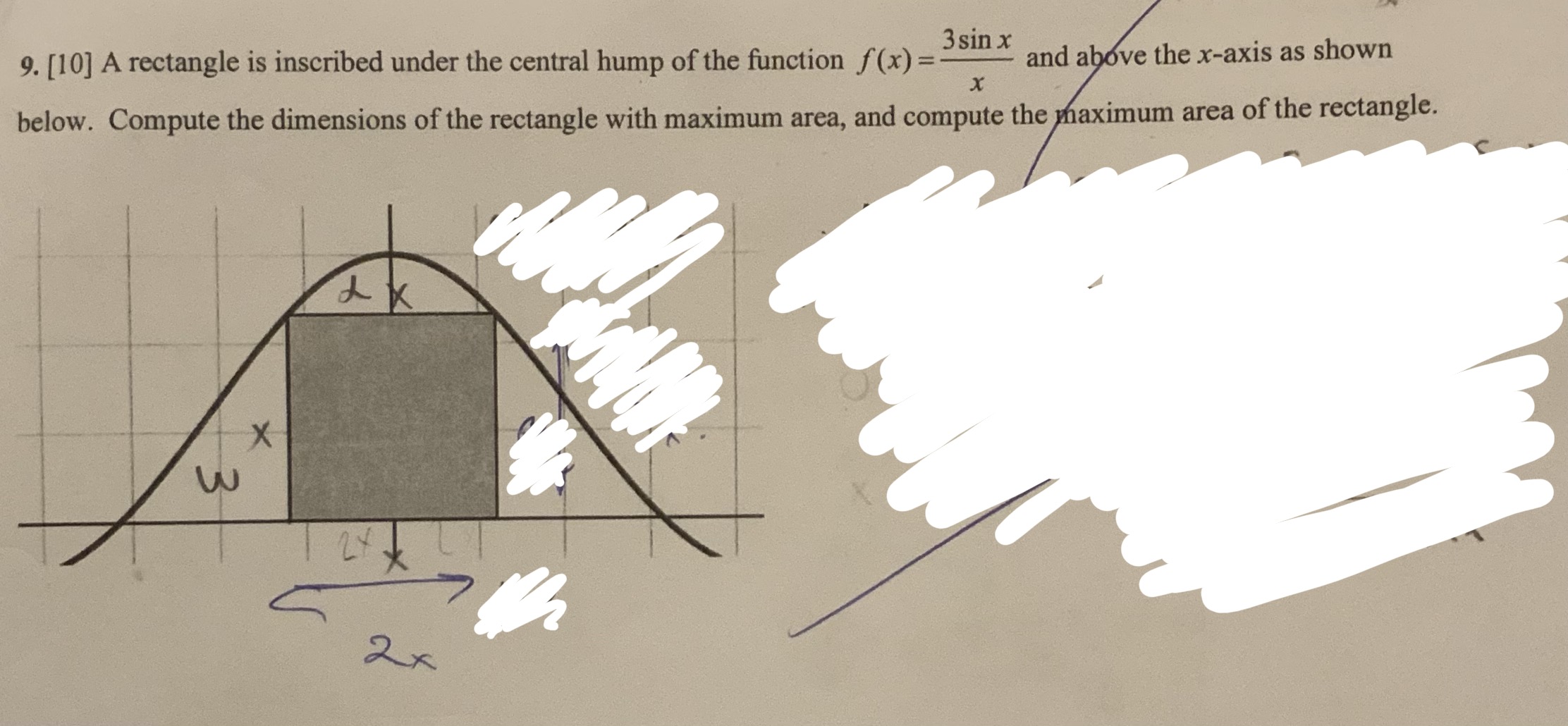 Solved [10] ﻿A rectangle is inscribed under the central hump | Chegg.com