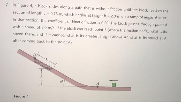 Solved 7. In Figure 4, a block slides along a path that is | Chegg.com