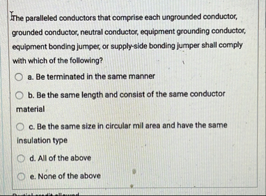 Solved The paralleled conductors that comprise each | Chegg.com