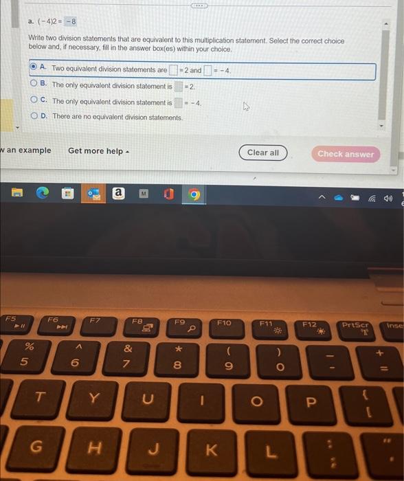 Solved a. (−4)2=−8 Write two division statements that are | Chegg.com
