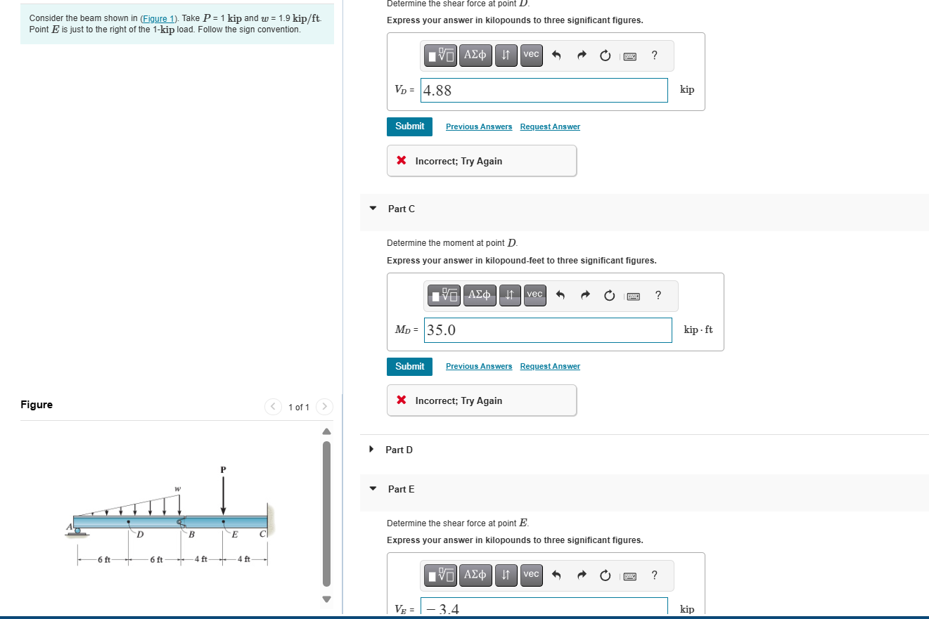 Solved Consider the beam shown in (Figure 1). ﻿Take P=1kip | Chegg.com