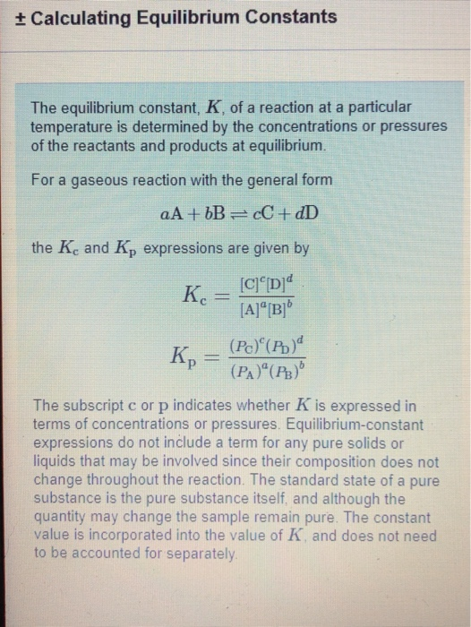 Solved + Calculating Equilibrium Constants The equilibrium | Chegg.com