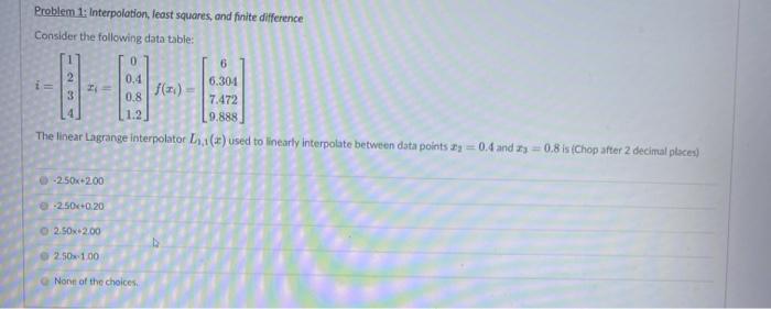 Solved Problem 1: Interpolation, least squares, and finite | Chegg.com