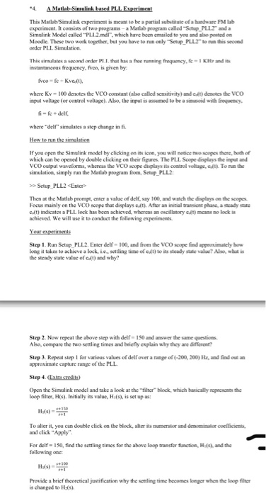 * 4 A Matlab-Simulink based PLL Experiment This | Chegg.com