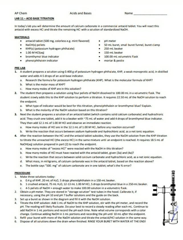 Solved AP Chem Name Acids and Bases LAB 11 - ACID BASE | Chegg.com