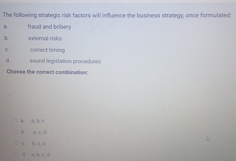 Solved The following strategic risk factors will influence | Chegg.com